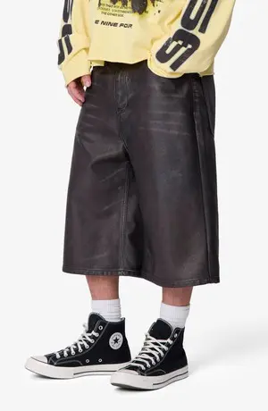 Mnml Ultra Baggy Washed Faux Leather Shorts