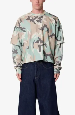 Mnml Layered Print Thermal Cotton T-shirt - Camo