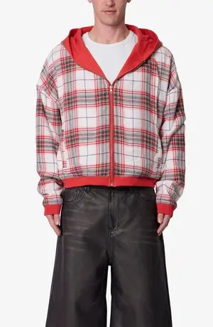 Mnml Reversible Flannel Zip Hoodie - Red