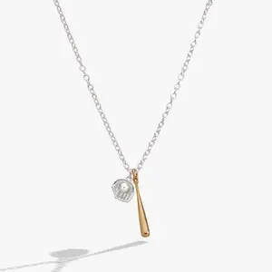 ALEX AND ANI Baseball Duo Charm Pendant Necklace - Silver