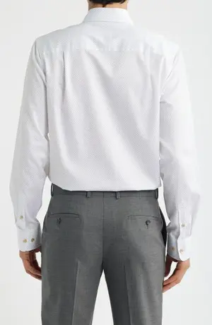David Donahue Trim Fit Neat Cotton Twill Dress Shirt - White/dune
