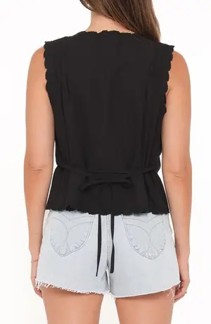 PETAL & PUP Sleeveless V-neck Button-up Cotton Shirt With Lace Trim