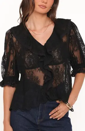 PETAL & PUP Lace Ruffle V-neck Top