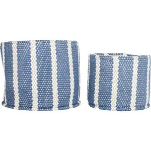 FORESIDE HOME AND GARDEN Set Of 2 Hand Woven Bins Striped Cotton - Blue