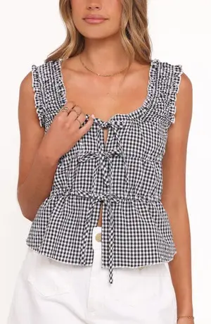 PETAL & PUP Harper Gingham Tie Front Tank