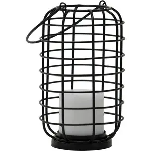 FORESIDE HOME AND GARDEN Round Metal Wire Pillar Candle Holder With Handle - Black