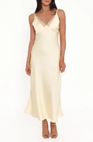 PETAL & PUP Lace Trim Maxi Slipdress - Butter Yellow