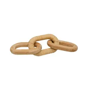 FORESIDE HOME AND GARDEN Adele Rattan Wrapped Decorative Chain Natural Wood Tabletop Accent Piece - Brown