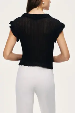 NOCTURNE Ruffled V-neck Sheer Blouse