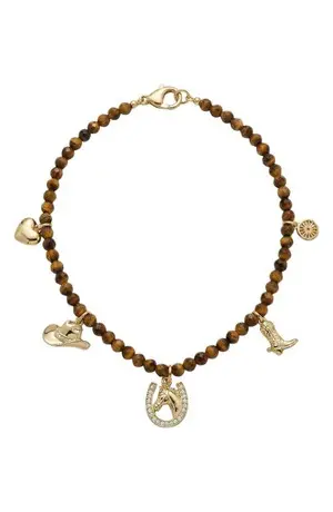 Argento Vivo Charm Necklace With Tiger's Eye And -plated Accents