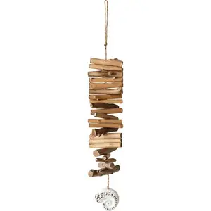 FORESIDE HOME AND GARDEN Seashell Driftwood Hanging Accent Natural Wood Metal & Rope - Brown