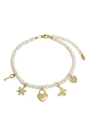 Argento Vivo Faux Pearl Charm Bracelet - Gold