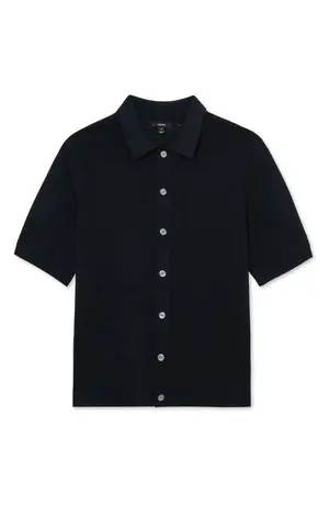 REISS Phoenix Chevron Knit Button-up Shirt - Navy
