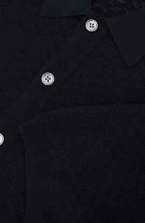 REISS Phoenix Chevron Knit Button-up Shirt - Navy