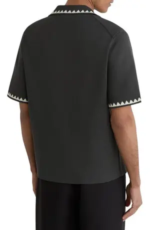 REISS Folia Floral Embroidered Knit Camp Shirt - Anthracite Grey