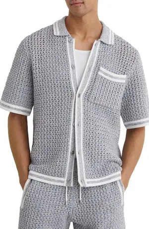 REISS Meadows Button Front Shirt - Soft Blue