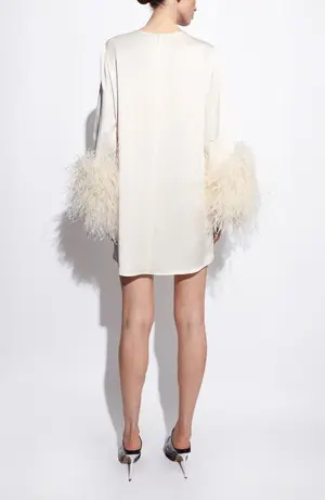Lapointe Feather Trimmed Satin Mini Dress