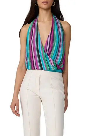 Diane Von Furstenberg Demi Halter Top - Tropez Stripe Gossip Pink