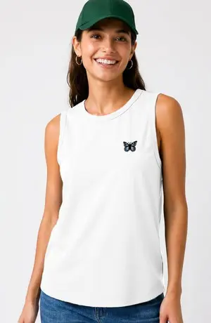 DALIX Butterfly Cotton Jersey Tank - White