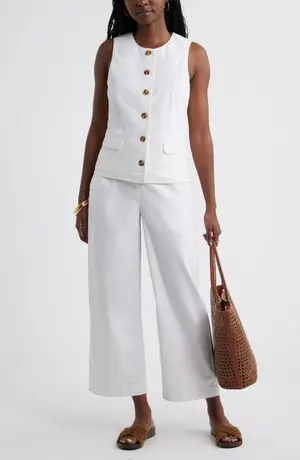 Caslon Front Button Vest - White