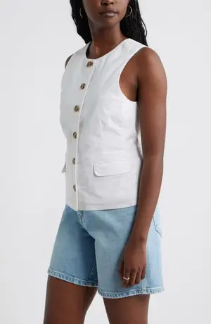 Caslon Front Button Vest - White