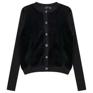 5 STARS Cotton Velour Cardigan With Ribbed Cuffs - Black