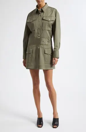 Derek Lam 10 Crosby Brady Long Sleeve Utility Minidress - Dusty Olive