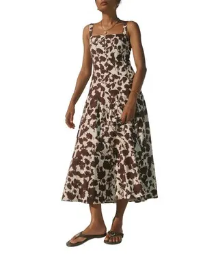 Mint Velvet Linen Blend Printed Midi Dress - Brown
