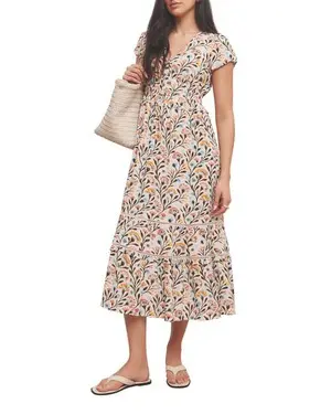 Mint Velvet Floral Print V-neck Midi Dress - Orange