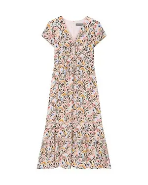 Mint Velvet Floral Print V-neck Midi Dress - Orange