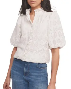 Mint Velvet Jacquard Ruffle Blouse - White
