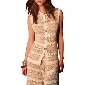 Mint Velvet Striped Knit Waistcoat - Neutral