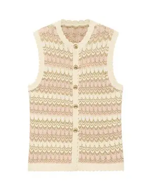 Mint Velvet Striped Knit Waistcoat With Scallop Trim And Shell Buttons