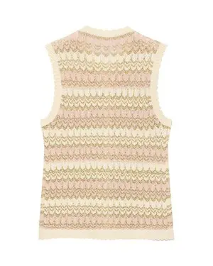 Mint Velvet Striped Knit Waistcoat With Scallop Trim And Shell Buttons