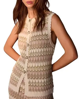 Mint Velvet Striped Knit Waistcoat With Scallop Trim And Shell Buttons