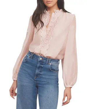 Mint Velvet Embroidered Ruffle Blouse - Light Pink