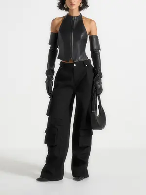 Manière De Voir Maniere De Voir Emilie High Waisted Utility Cargo Pants - Black