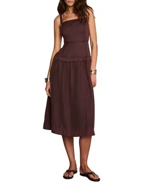 Mint Velvet Ramie Drop Waist Midi Dress - Brown