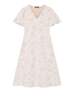 Mint Velvet Jacquard Puff Sleeve Midi Dress