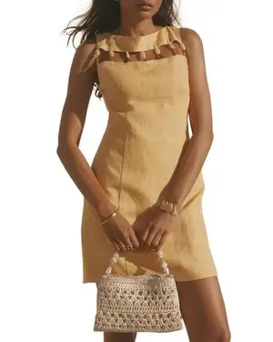 Mint Velvet Linen Beaded Mini Dress - Yellow