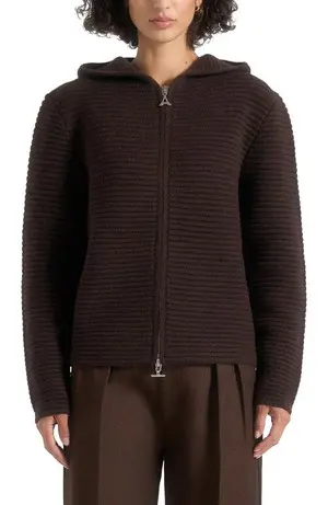 Manière De Voir Ribbed Knit Zip Hoodie