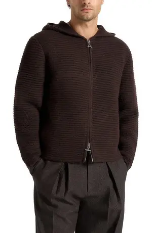 Manière De Voir Ribbed Knit Zip Hoodie