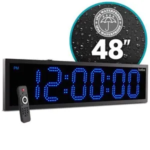 IVATION 48 Waterproof Outdoor Digital Led Clock With Auto Time Sync - Blue