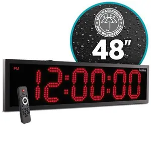 IVATION 48 Waterproof Outdoor Digital Led Clock With Auto Time Sync - Red