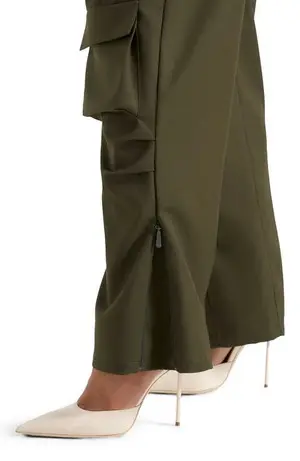 Manière De Voir Maniere De Voir High Rise Wide Leg Cargo Trousers - Olive