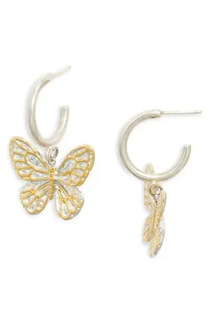 VIDAKUSH Duotone Butterfly Charm Hoop Earrings - Silver