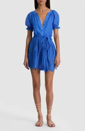 Alice + Olivia Thalia Cotton Puff Sleeve Minidress - Blue Iris