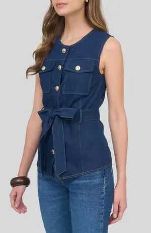 ZOE AND CLAIRE Sleeveless Tie Waist Vest