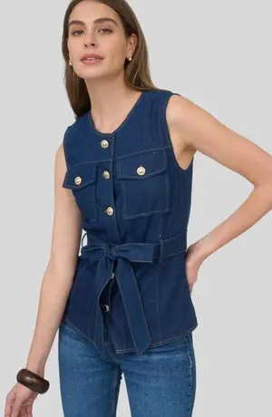 ZOE AND CLAIRE Sleeveless Tie Waist Vest