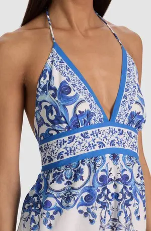 Alice + Olivia Karolina Print Cotton Halter Maxi Dress